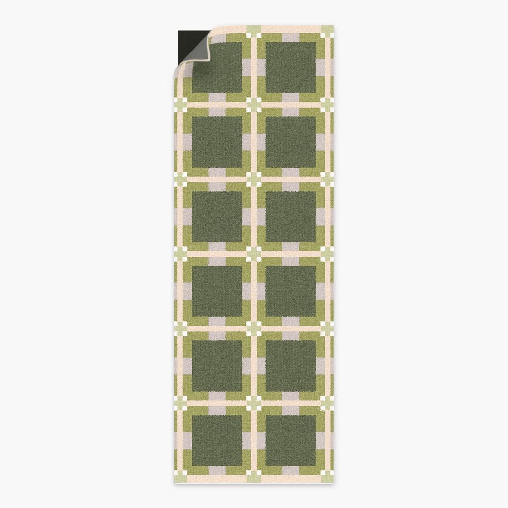 Digital Plaid Moss Green Washable Rug – MerciRugs